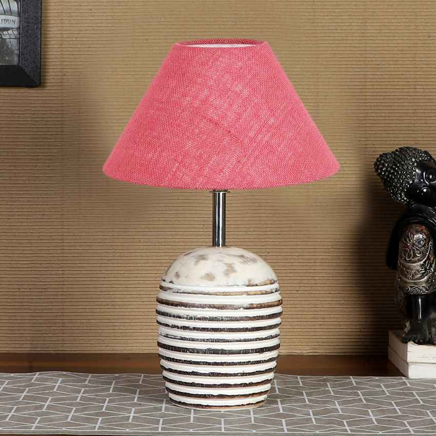 Lovely Pink Wood Table Lamp with Shade Without Bulb | 10 x 14 inches – Dusaan