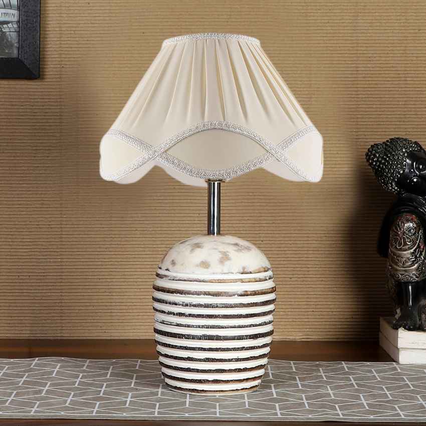 Modern Classy Off-White Wood Table Lamp with Shade Without Bulb | 12 x – Dusaan