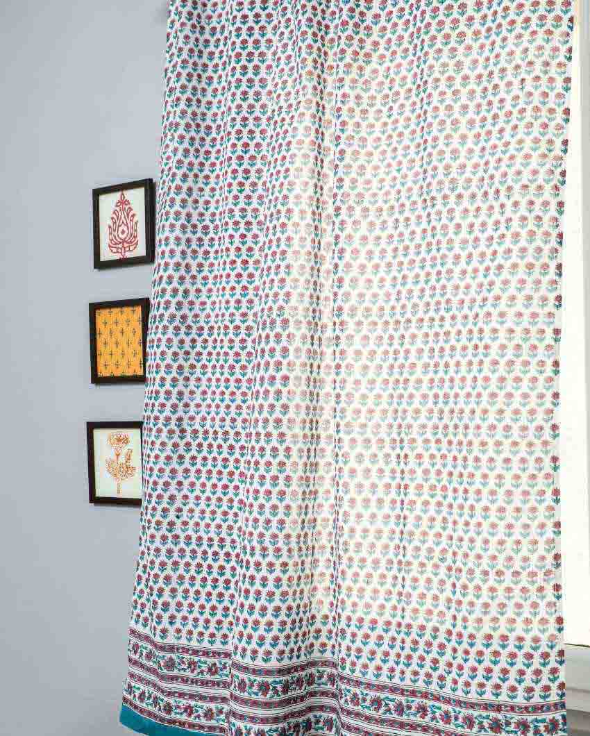 Florel Sprouts Hand Block Printed Window Curtain | 5 ft x 3.6 ft – Dusaan
