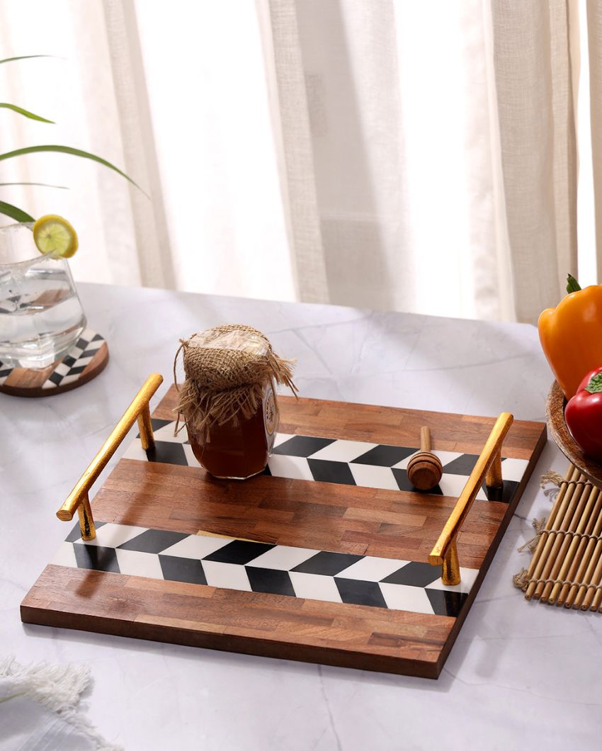 Durable Design Wooden Inlay Work Square Platter Tray | 11 x 11 inches ...