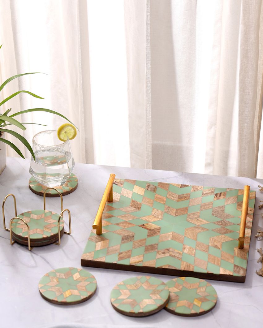 Modern Kitchen Inlay Work Wooden Square Platter Tray | Set of 8 – Dusaan